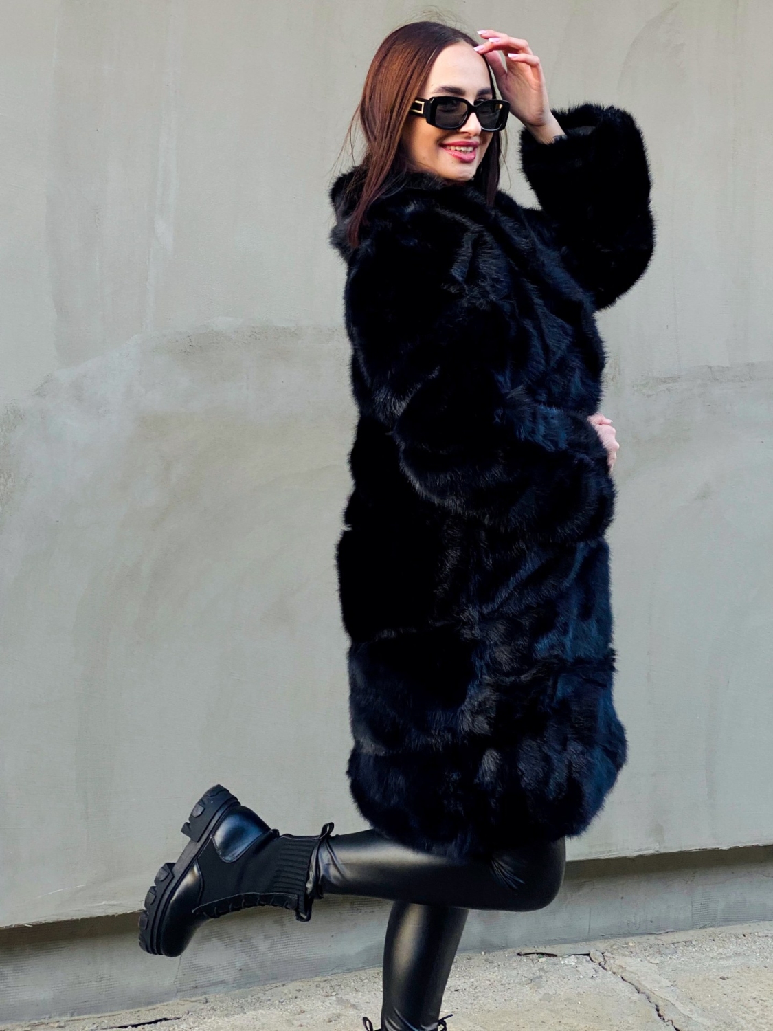 Dámsky luxusný dlhý čierny kožuch Effect - Webmoda.sk